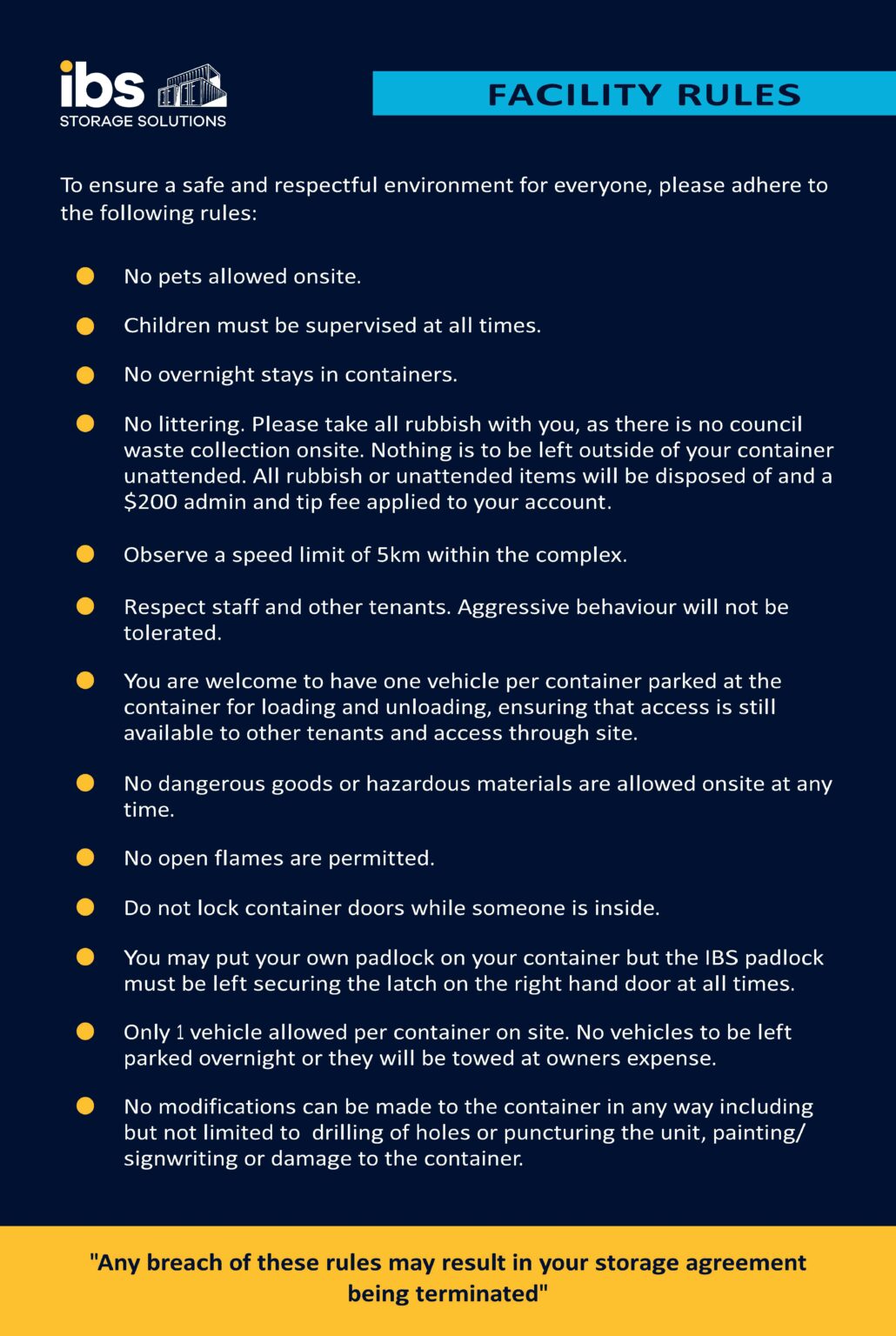 Facility Rules - IBS Storage Solutions