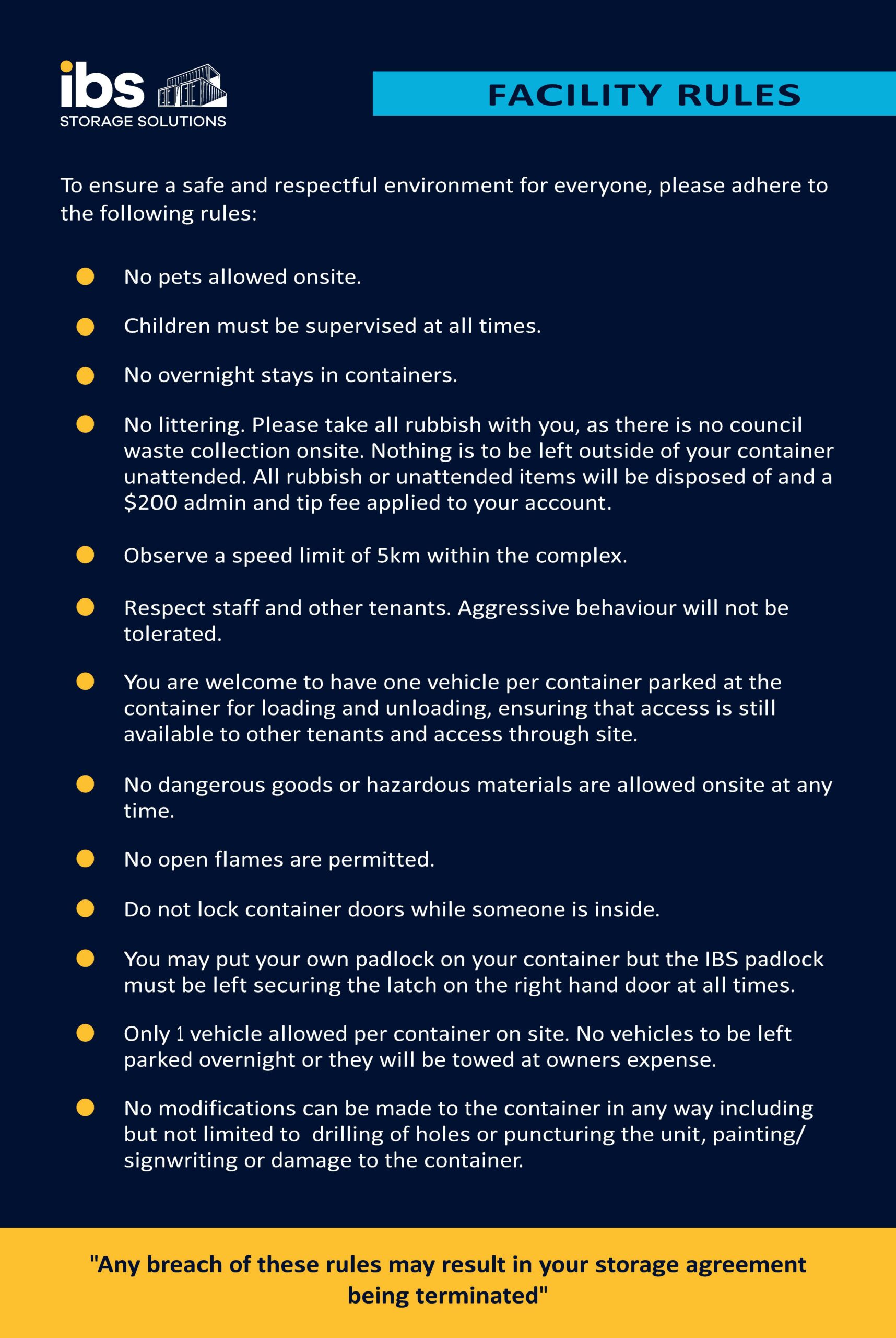 Facility Rules - IBS Storage Solutions